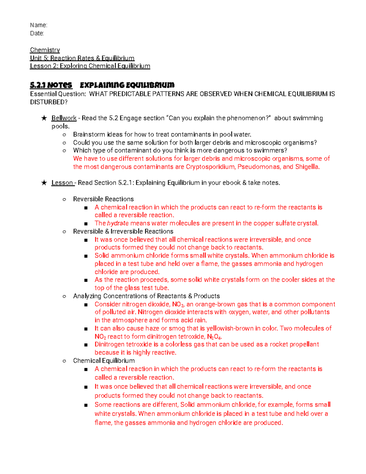 5.2.1 Notes - Name: Date: Chemistry Unit 5: Reaction Rates ...