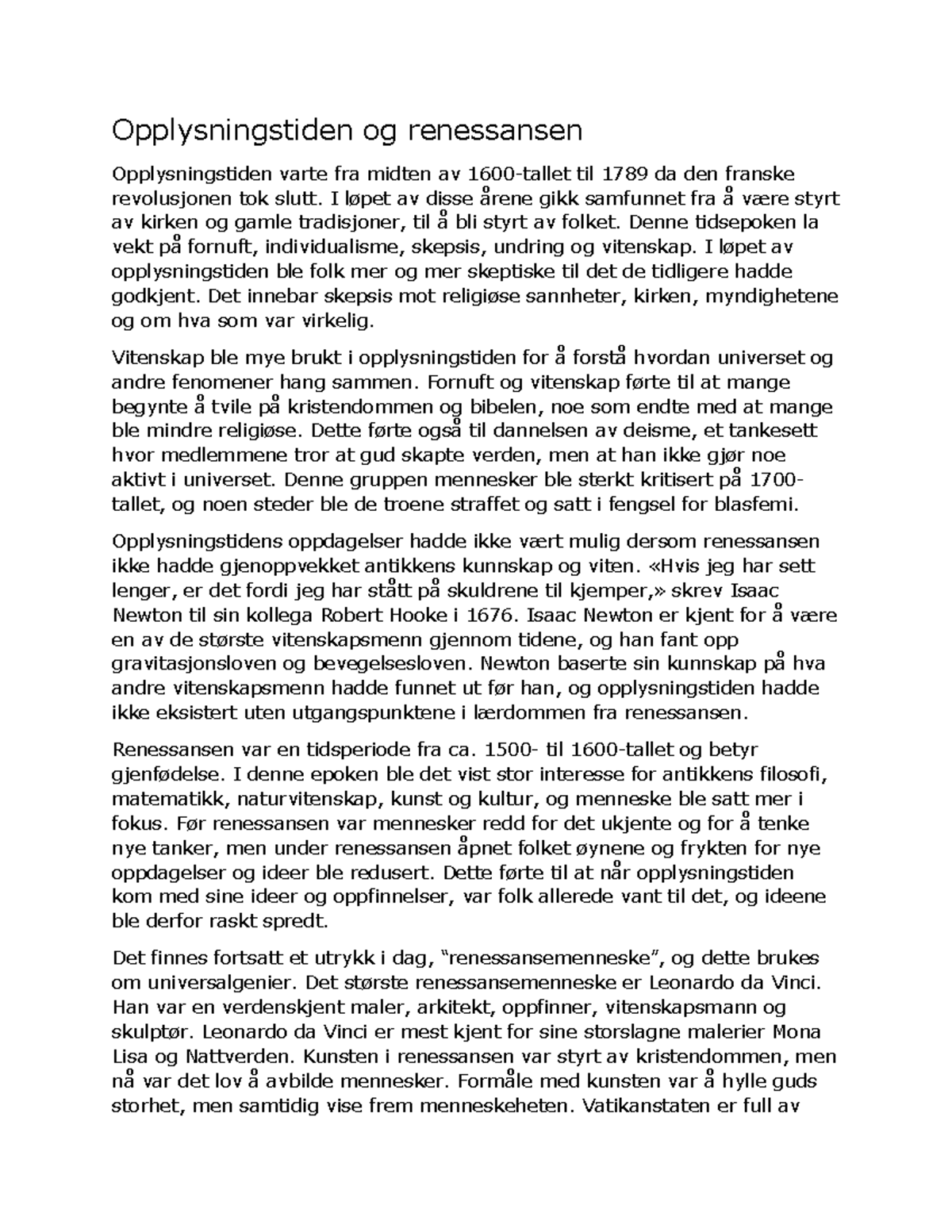 Opplysningstiden og renessansen - Opplysningstiden og renessansen ...