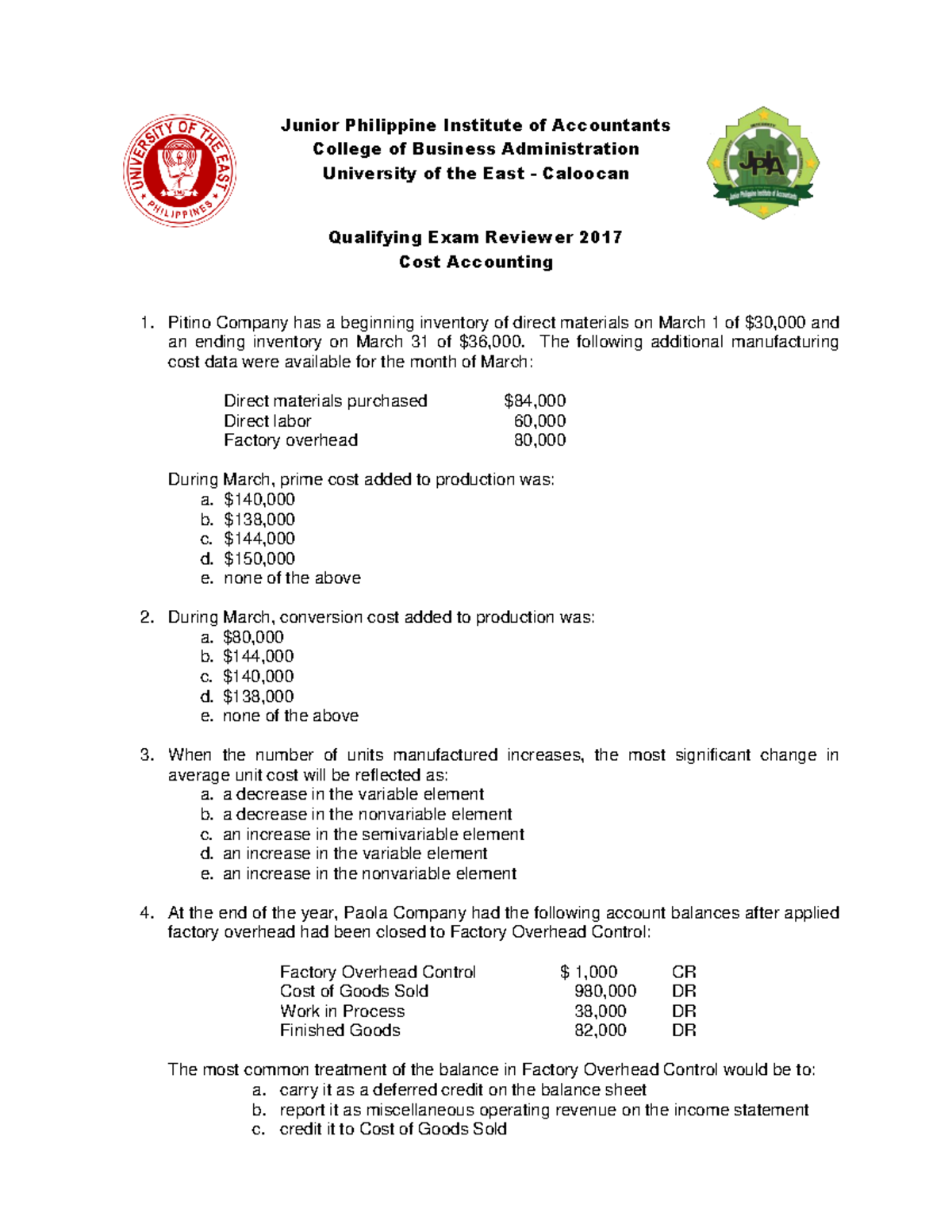357851419 Qualifying Exam Reviewer 2017 Cost - Junior Philippine ...