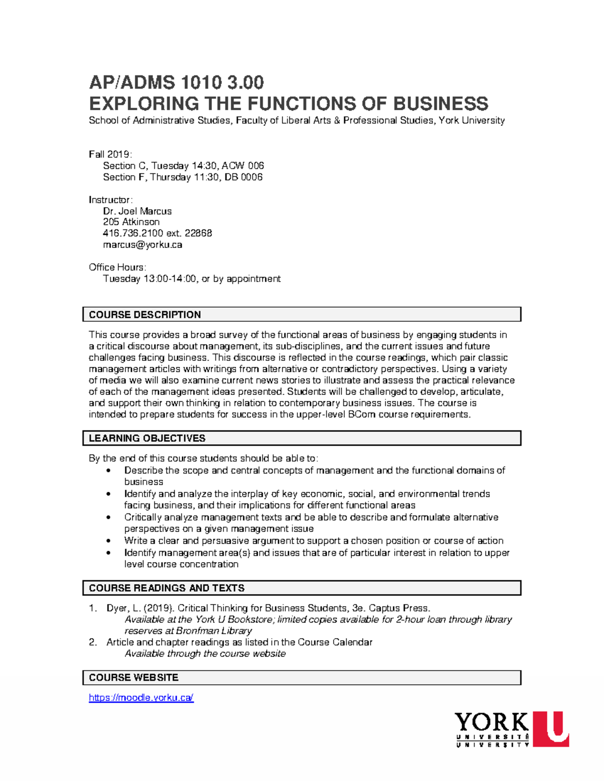 ADMS 1010 F2019 . Course outline - AP/ADMS 1010 3. EXPLORING THE ...