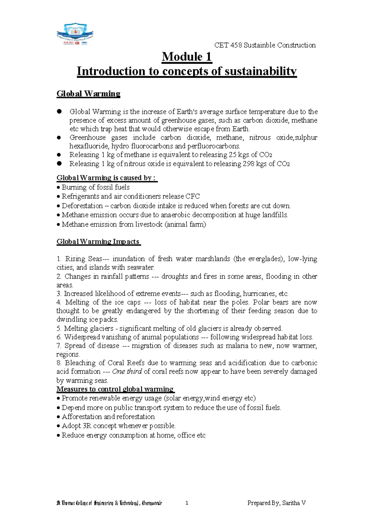 Module 1 SC - Module 1 Introduction to concepts of sustainability ...