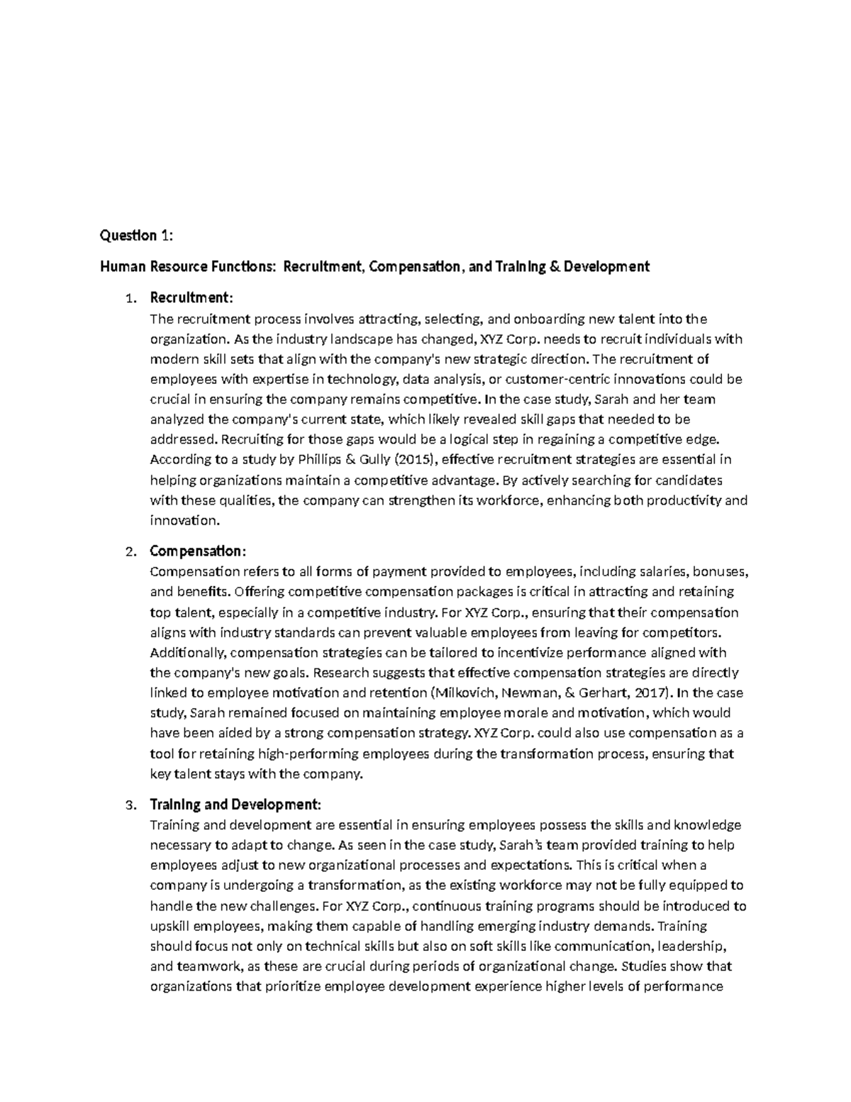 Fundamentals OF HRM - Notes for ons - Question 1: Human Resource ...
