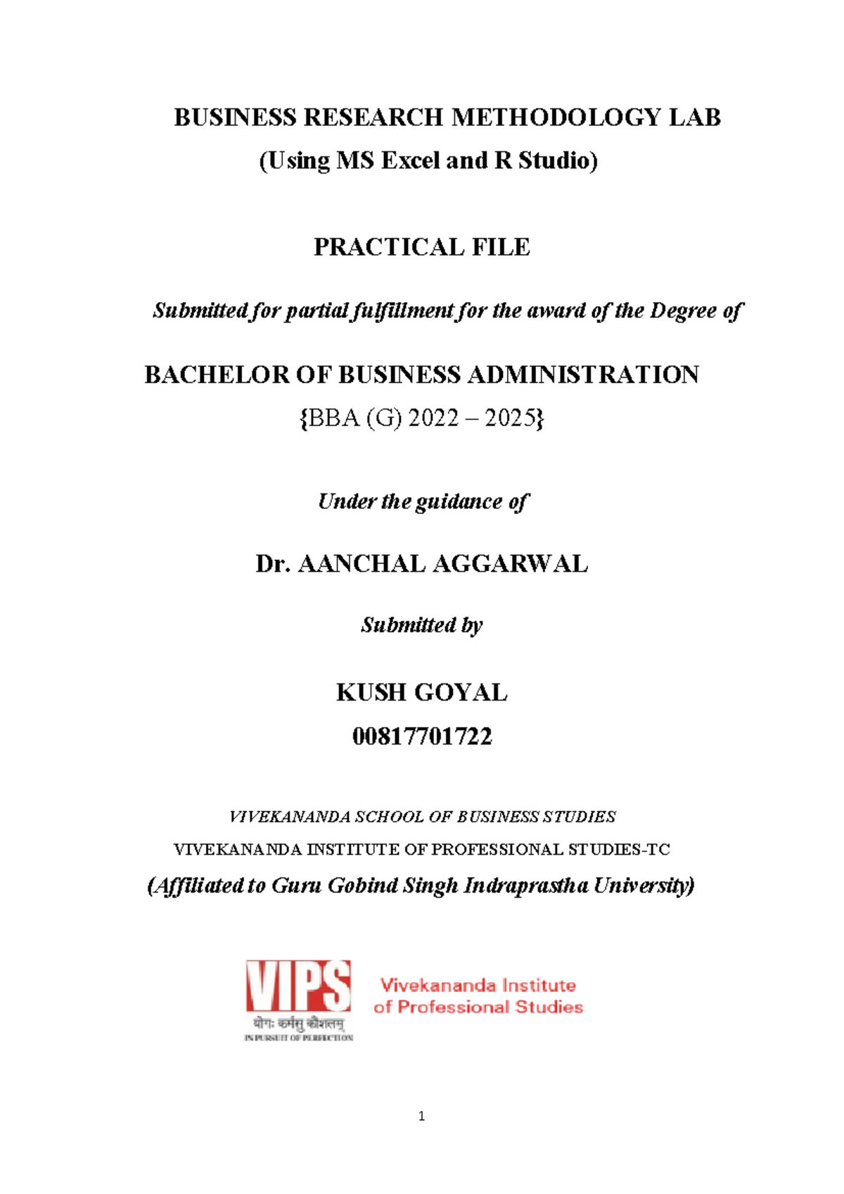Kush BR LAB - Business research practical file - BUSINESS RESEARCH METHODOLOGY LAB (Using MS ...