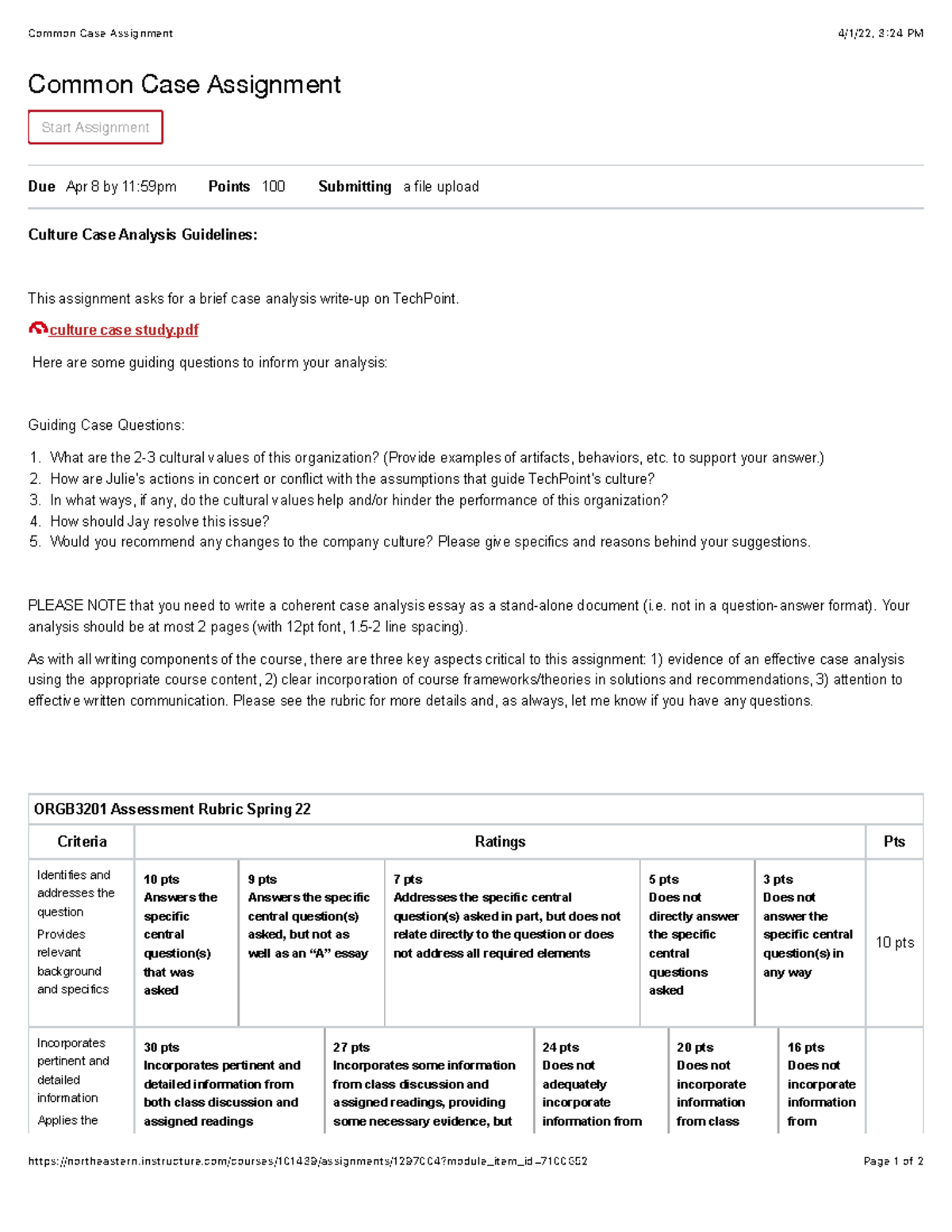 Common Case Assignment - instructure/courses/101439/assignments/1297004 ...