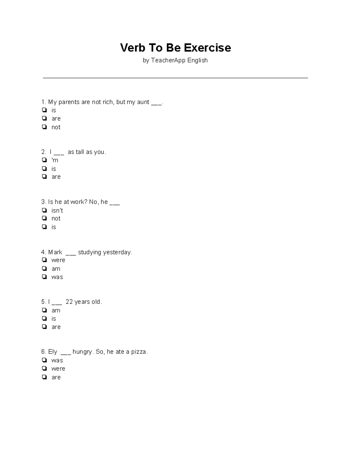 Verb-to-be3 - te ayudara a tener otra idea - Verb To Be Exercise by ...