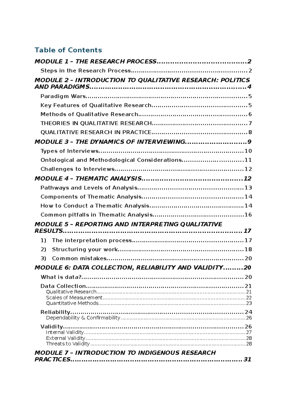 Research Methods Seminar Lecture Notes AUT - Table of Contents MODULE 1 ...