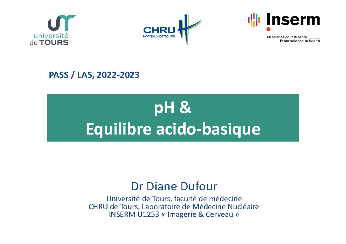 P H 2022 - Cours - pH & Equilibre acido-basique pH & Equilibre acido ...