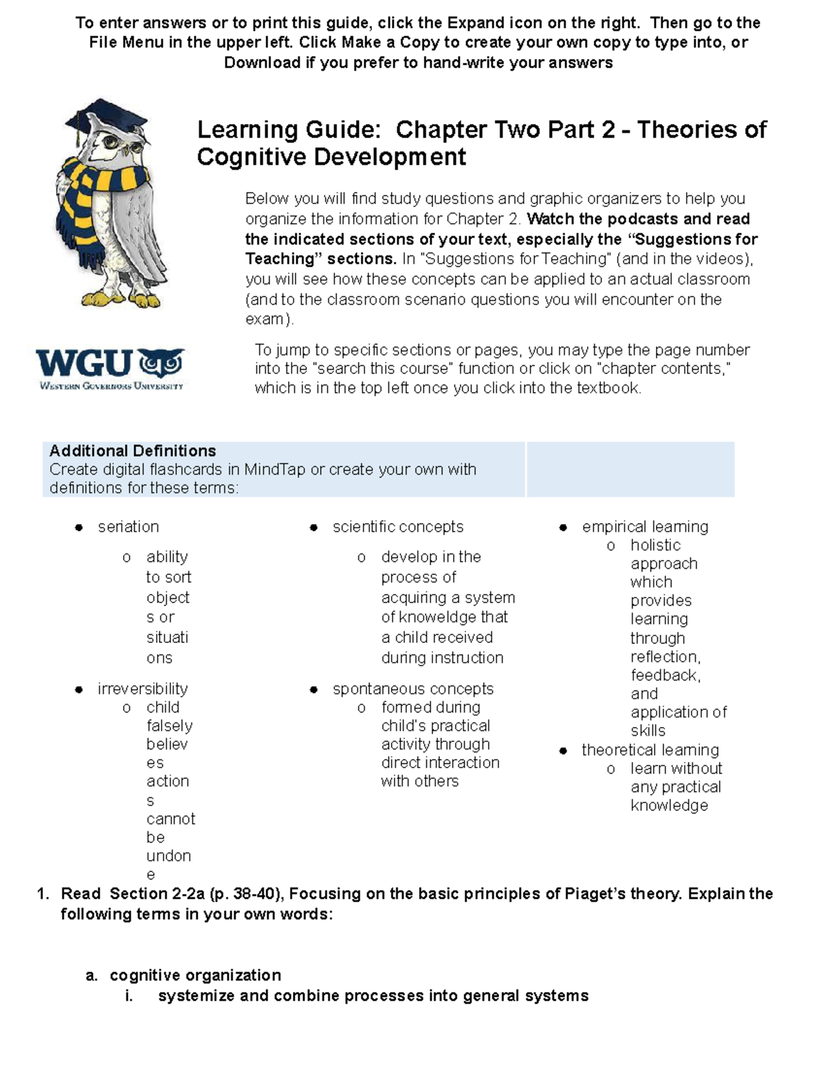 Chapter 2 Part 2 Learning Guide - To enter answers or to print this ...