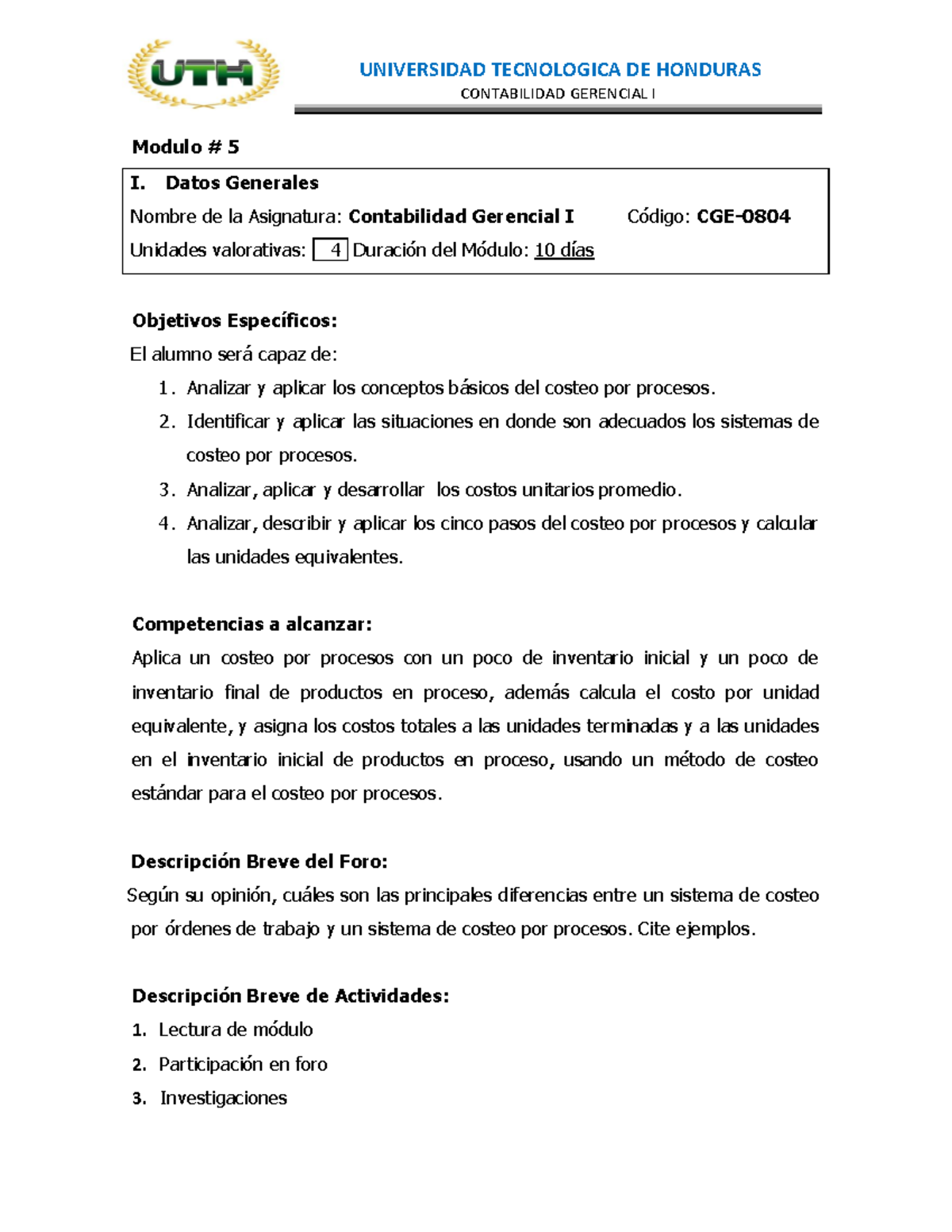 Modulo 5 Contabilidad Gerencial I - Contab. General - UTH - Studocu