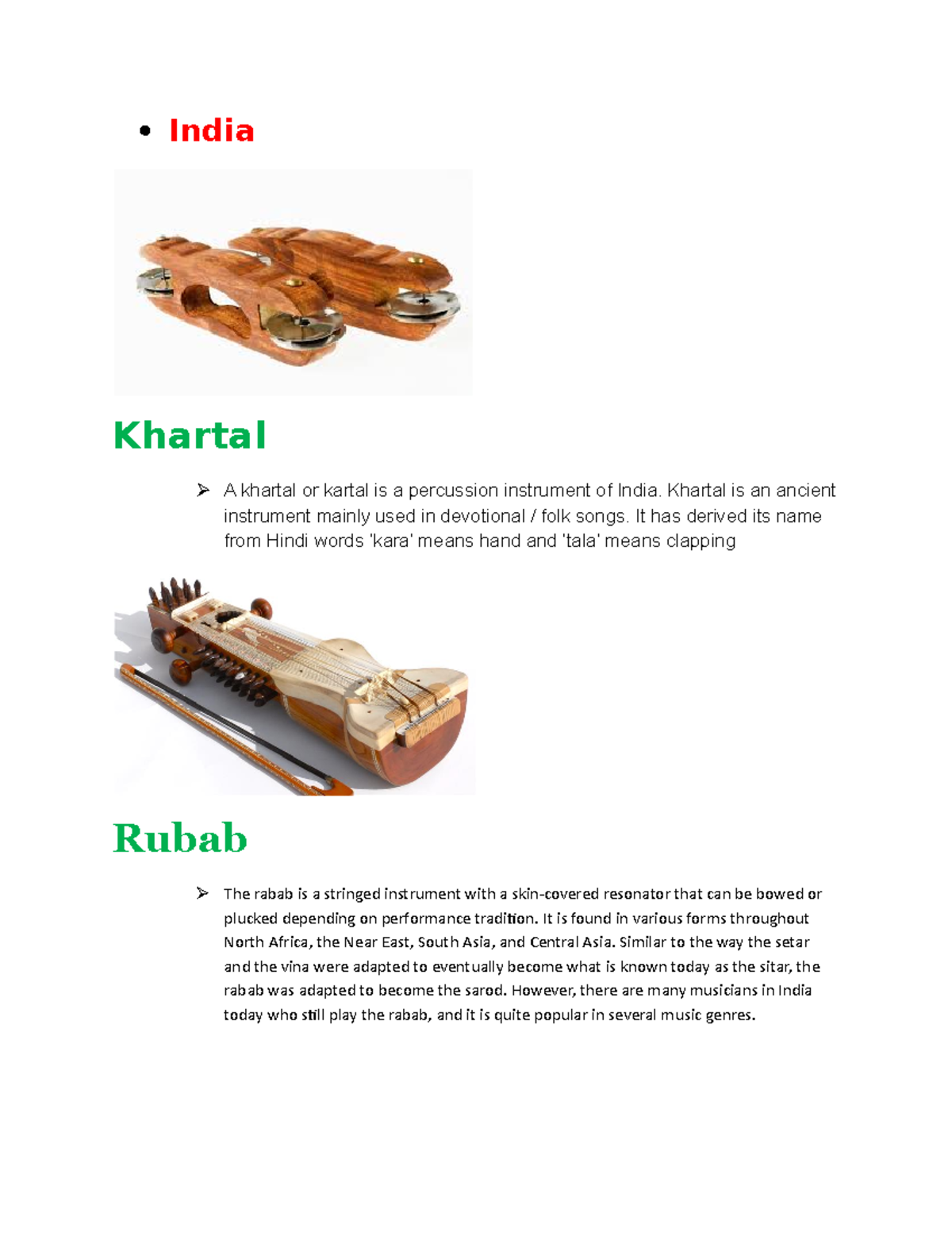 Mapeh - India Khartal A khartal or kartal is a percussion instrument of ...