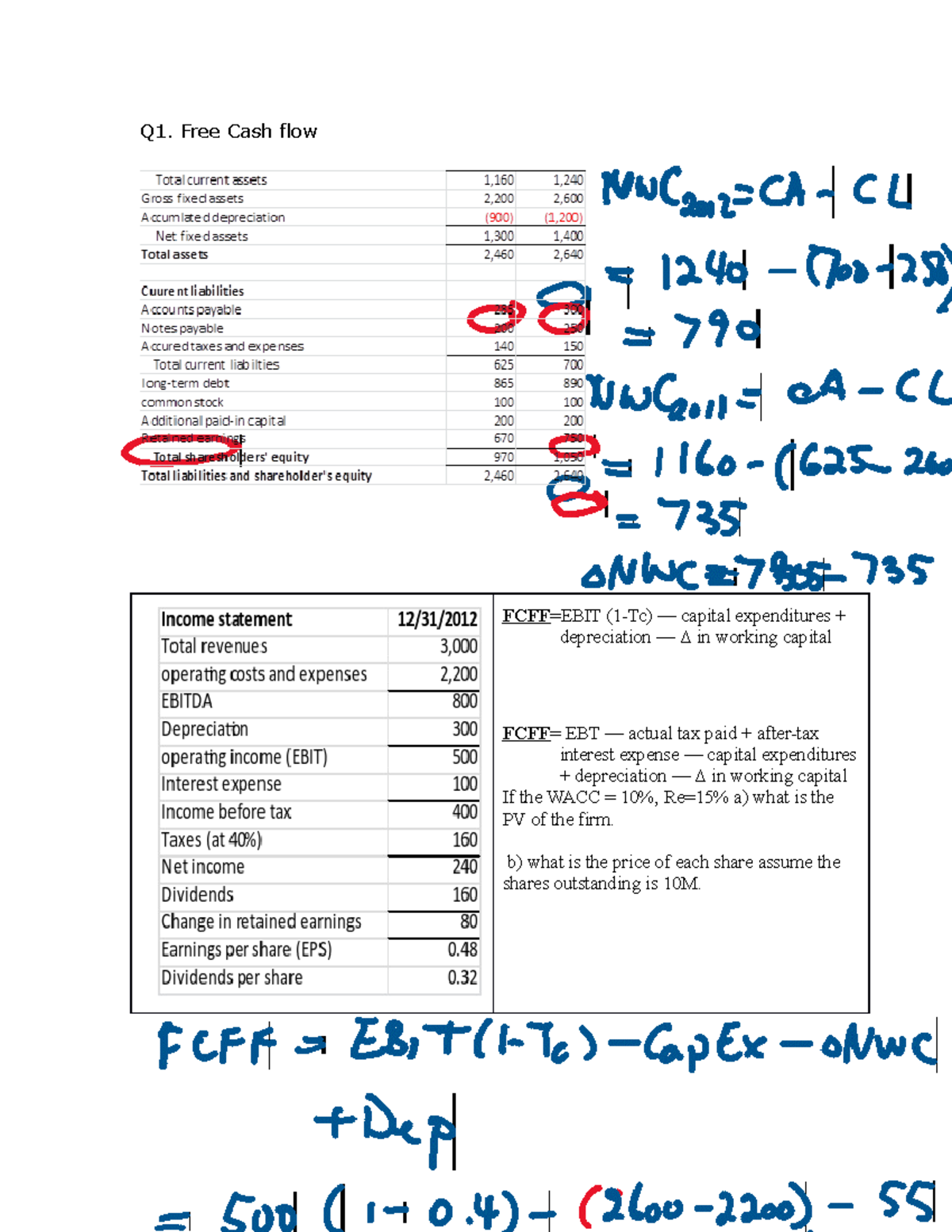 Live lab 2 -Solution - Q1. Free Cash flow FCFF =EBIT (1-Tc) — capital ...