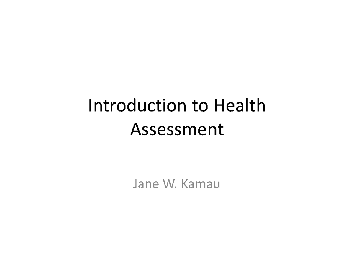 Introduction to Health Assessment - Introduction to Health Assessment ...