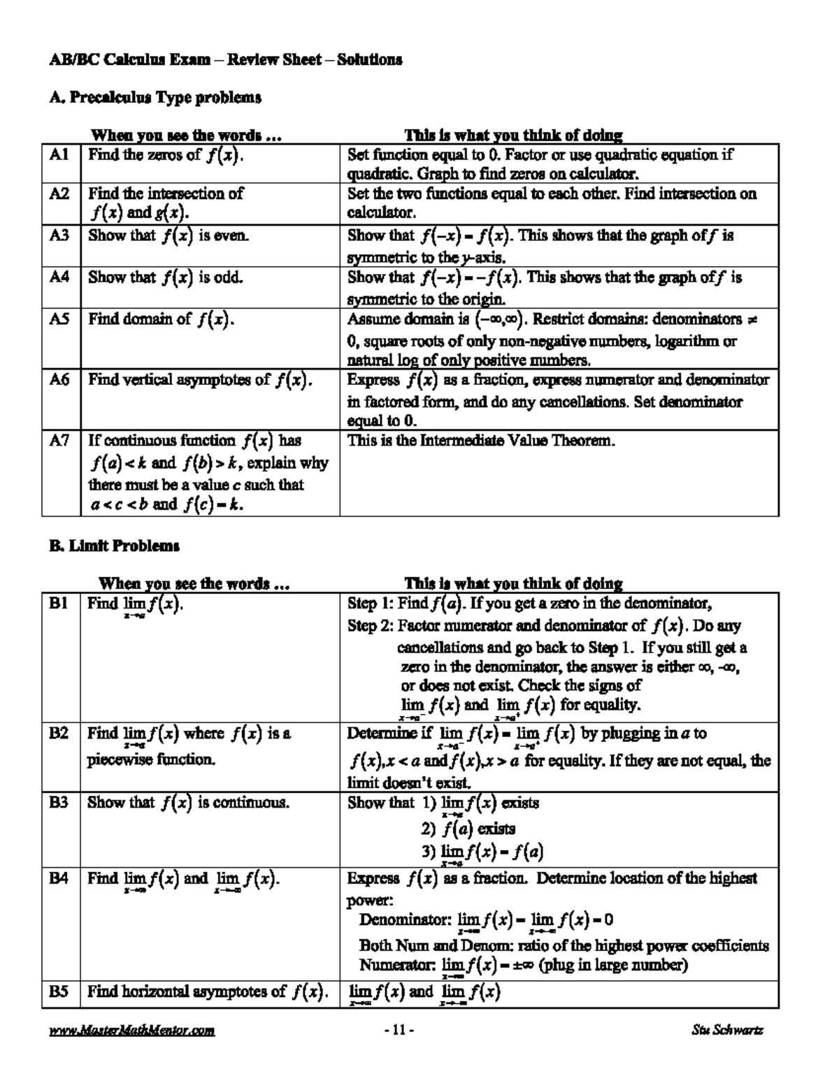 When you see BC key - When you see BC - Calculus Exam Review Sheet ...