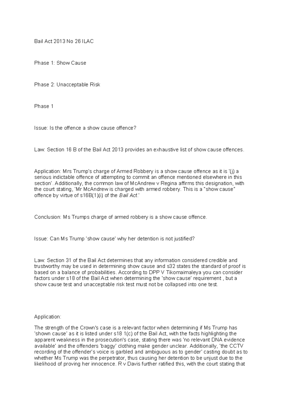 Untitled document - Bail Act 2013 No 26 ILAC Phase 1: Show Cause Phase ...