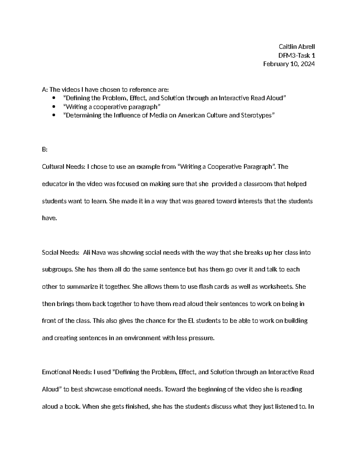 Dfm3 task 1 - Task 1 passed - Caitlin Abrell DFM3-Task 1 February 10 ... Dfm3 task 1 - Task 1 passed - Caitlin Abrell DFM3-Task 1 February 10 ...