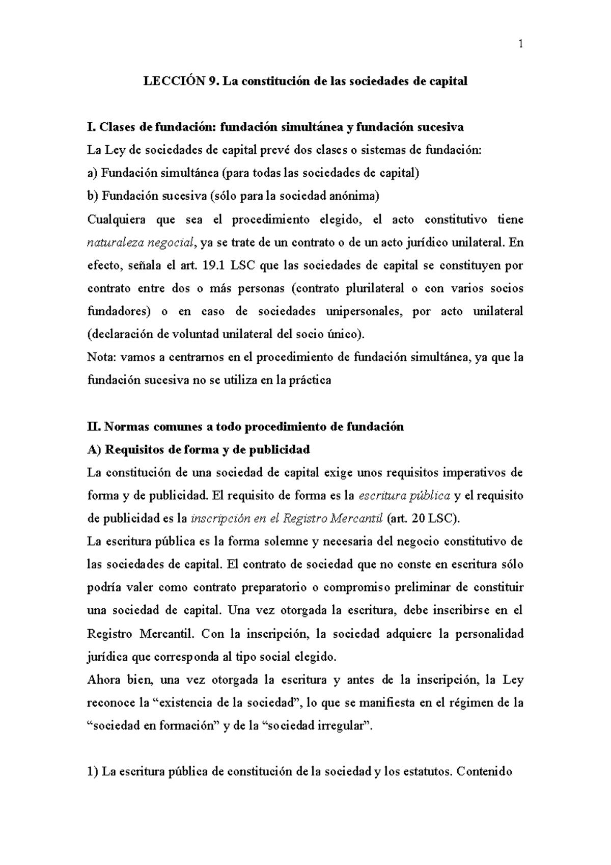 Tema 9. La constitución de sociedades de capital - LECCIÓN 9. La constitución de las sociedades ...