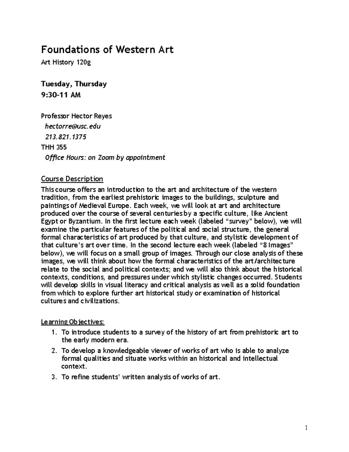 AHIS 120g f22 syllabus - Foundations of Western Art Art History 120g ...