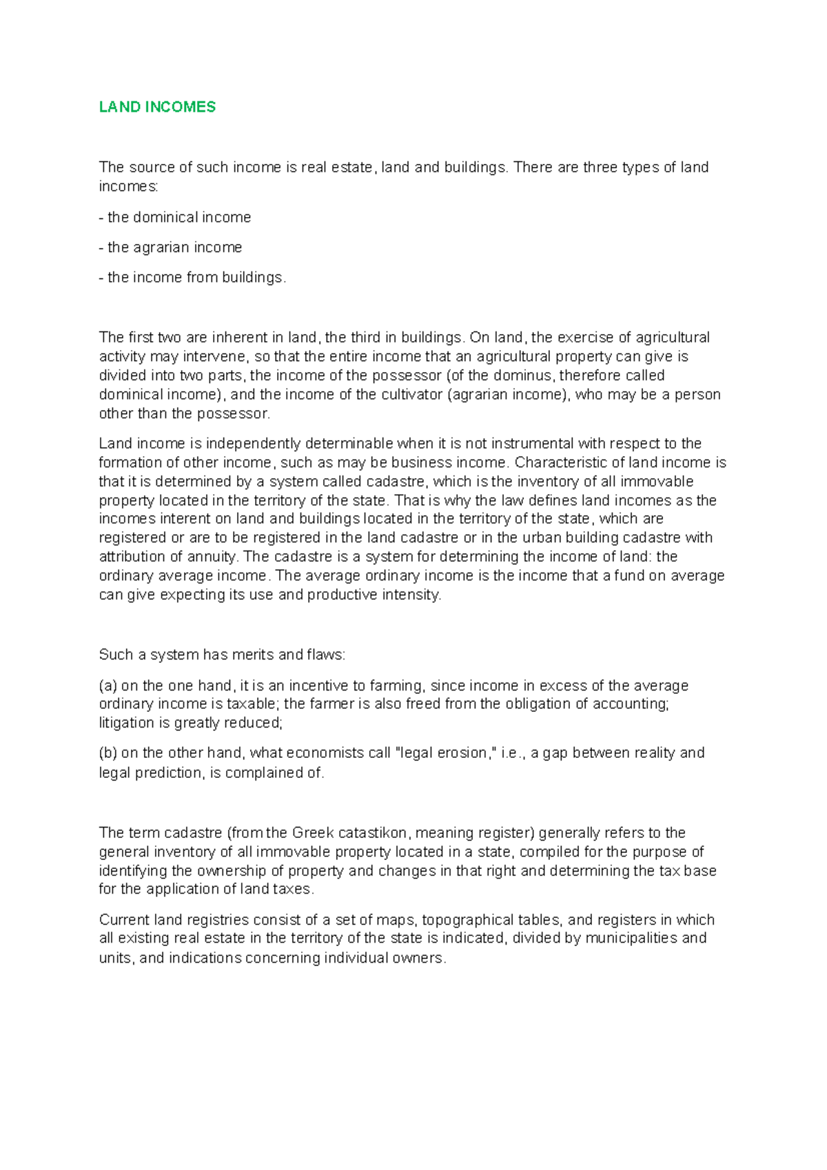 LAND Incomes 2 - Principles of tax law - LAND INCOMES The source of ...