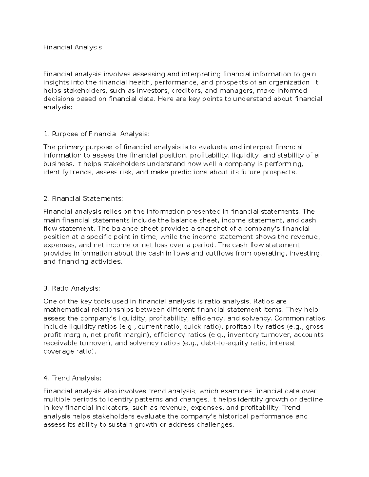 Financial Analysis - Financial Analysis Financial analysis involves ...