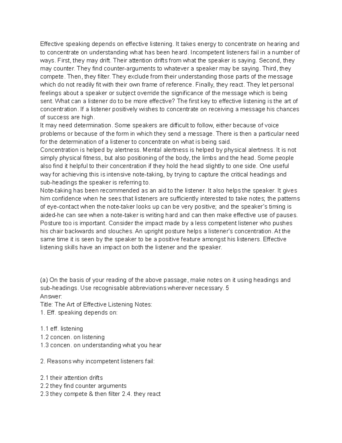 Note Making - Effective speaking depends on effective listening. It ...