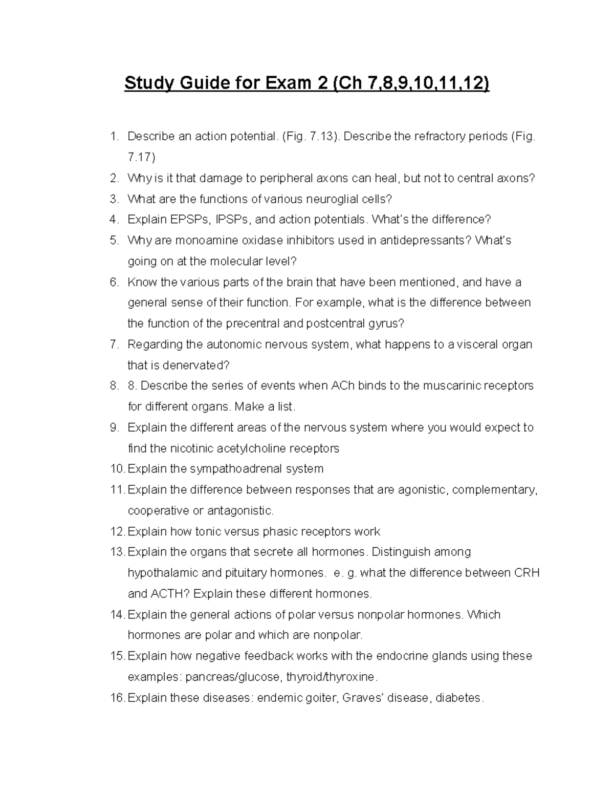 Study Guide for Exam 2 (Ch 7-12) - Study Guide for Exam 2 (Ch 7,8,9,10 ...