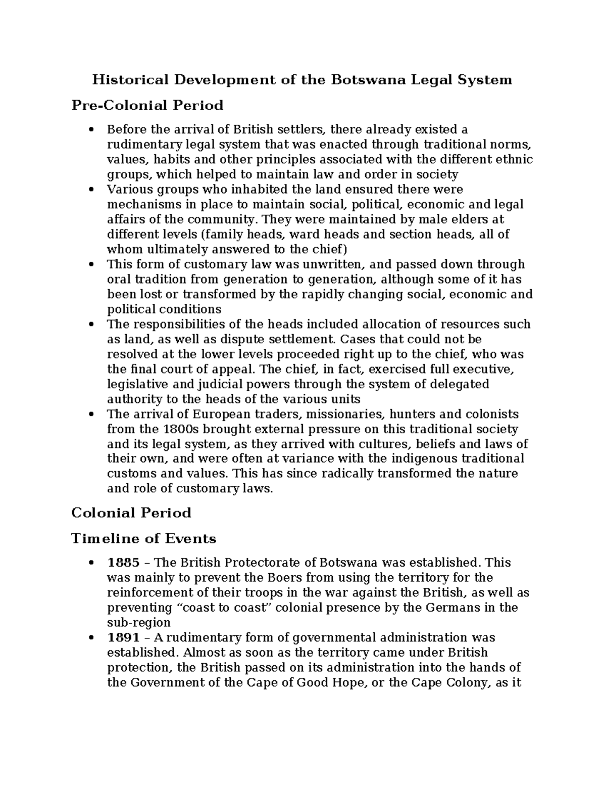 Notes - Historical Development of the Botswana Legal System ...