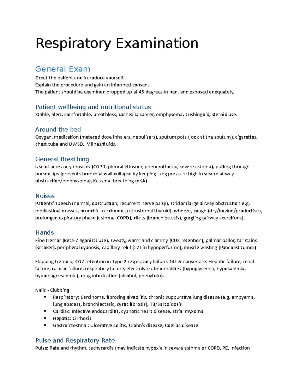 Respiratory Exam - has information useful for psychiatry - Respiratory ...