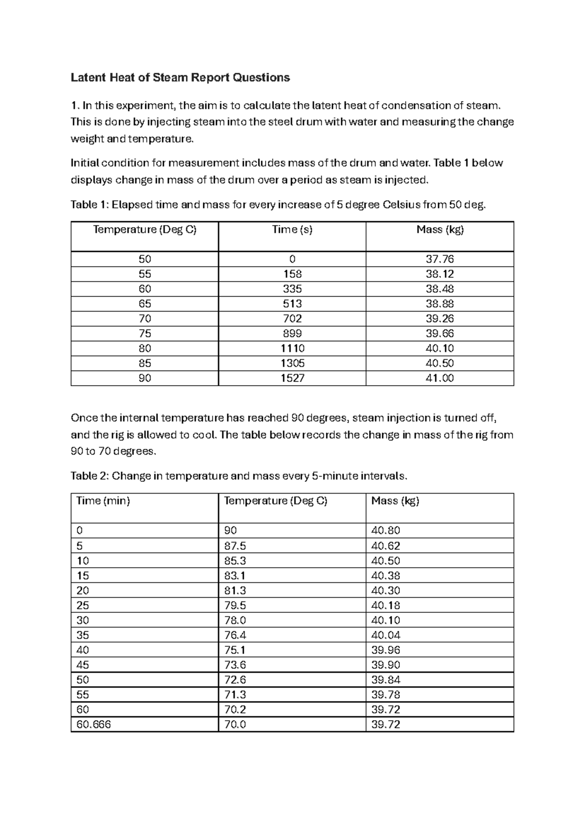 Latent Heat Report - rgrsg - Latent Heat of Steam Report Questions In ...