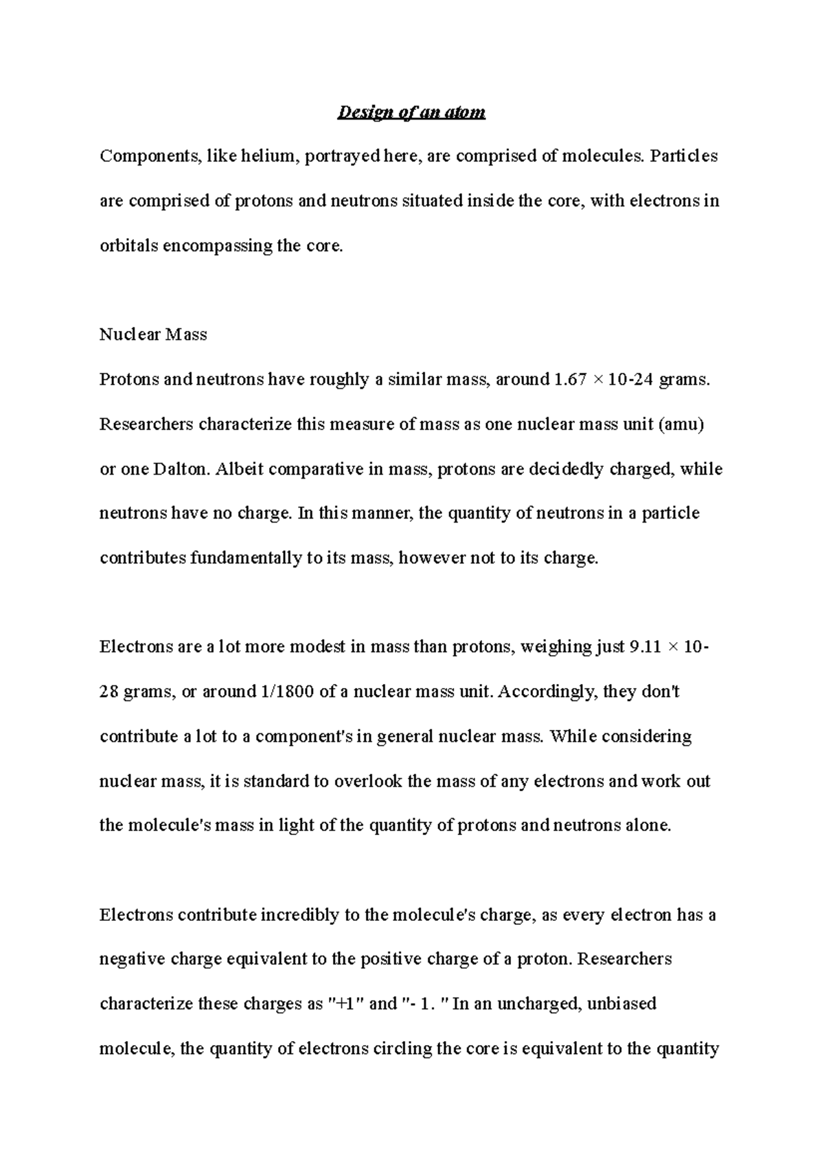 Overview on The Design of an Atom - Design of an atom Components, like ...