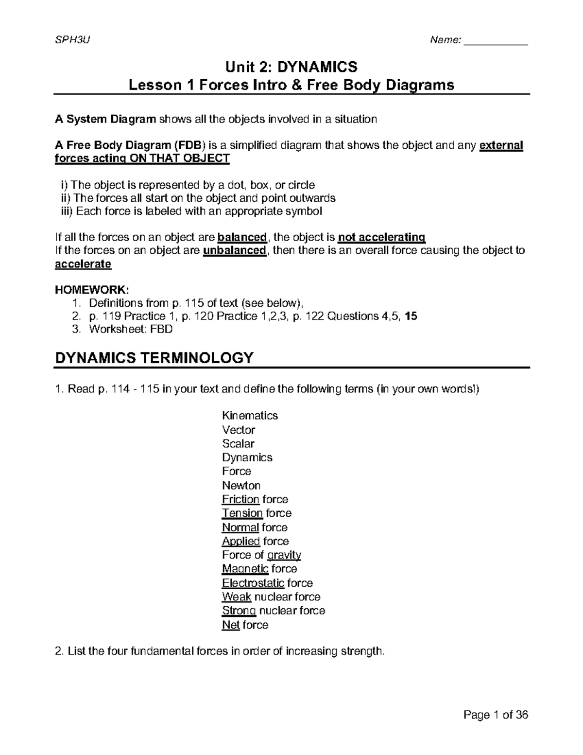 0 UNIT 2 Student Notes Package Improved - ####### Unit 2: DYNAMICS ...