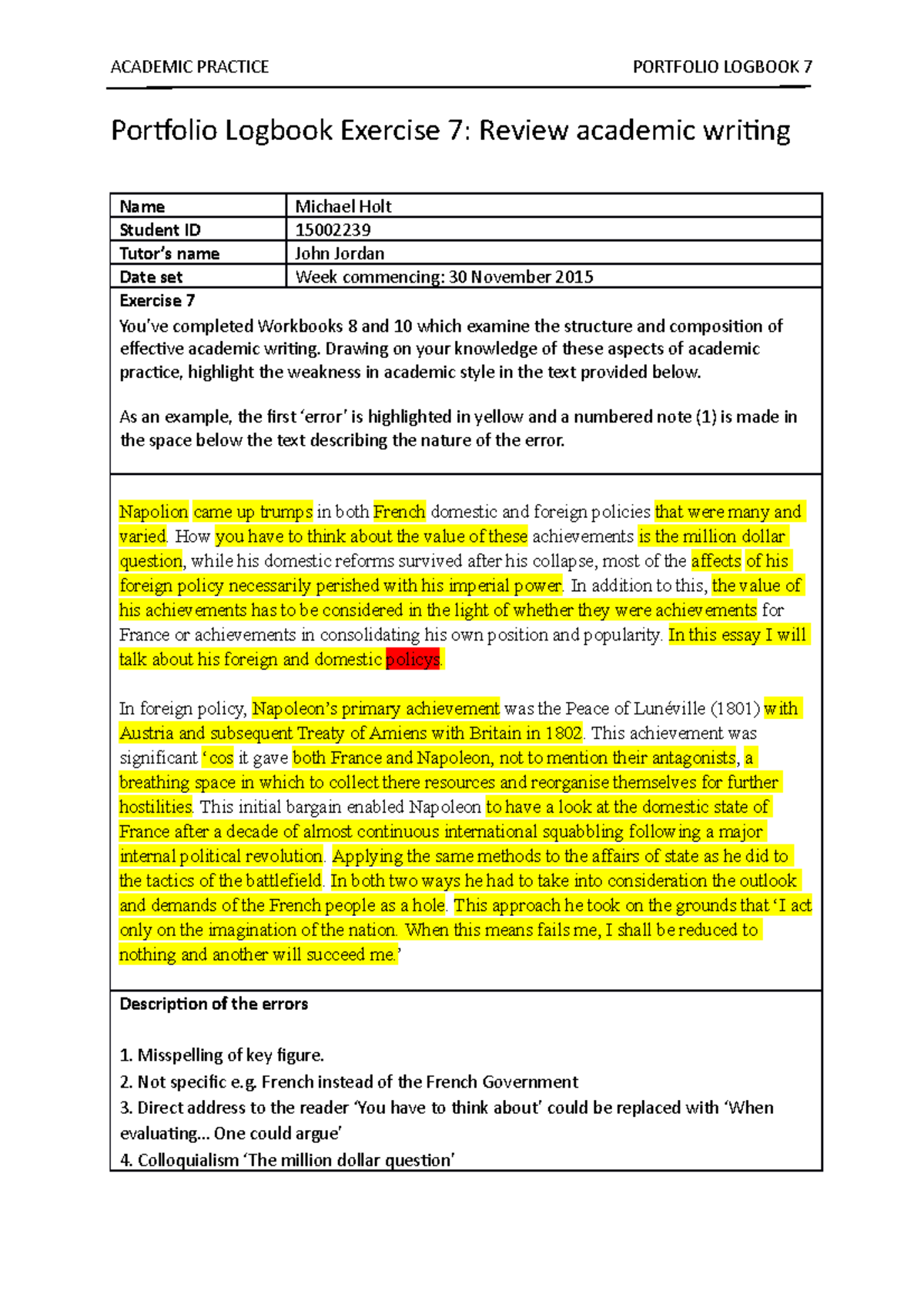 AP Logbook 7 - One part of coursework - ACADEMIC PRACTICE PORTFOLIO ...