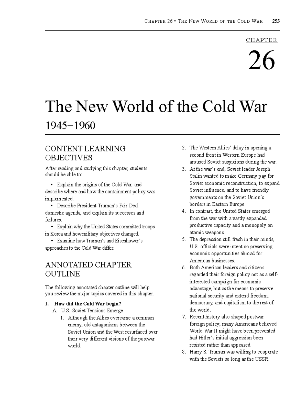 Chapter 26 Notes - CHAPTER 26 • THE NEW WORLD OF THE COLD WAR 253 ...