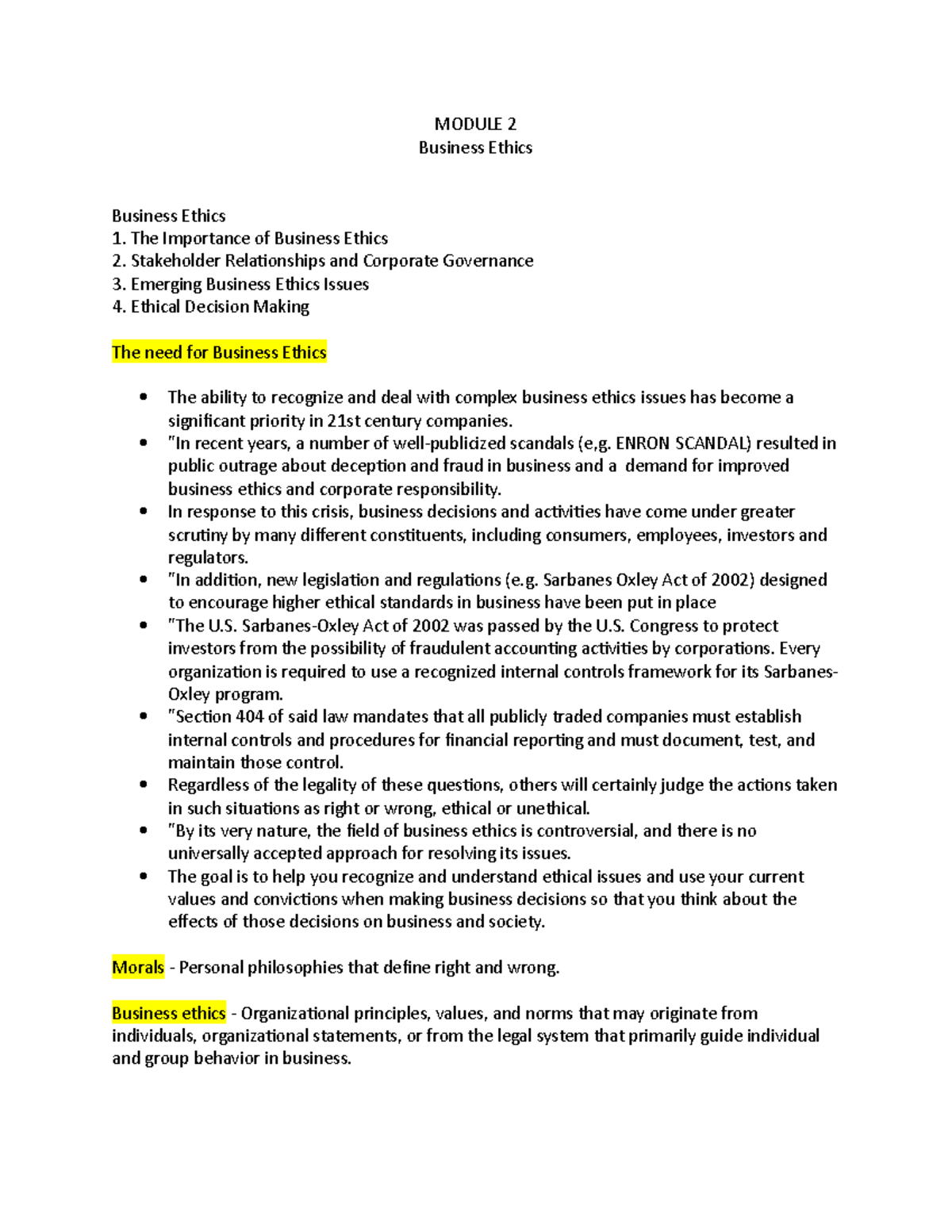 Good gov chapter 2 - Summary Notes - MODULE 2 Business Ethics Business ...
