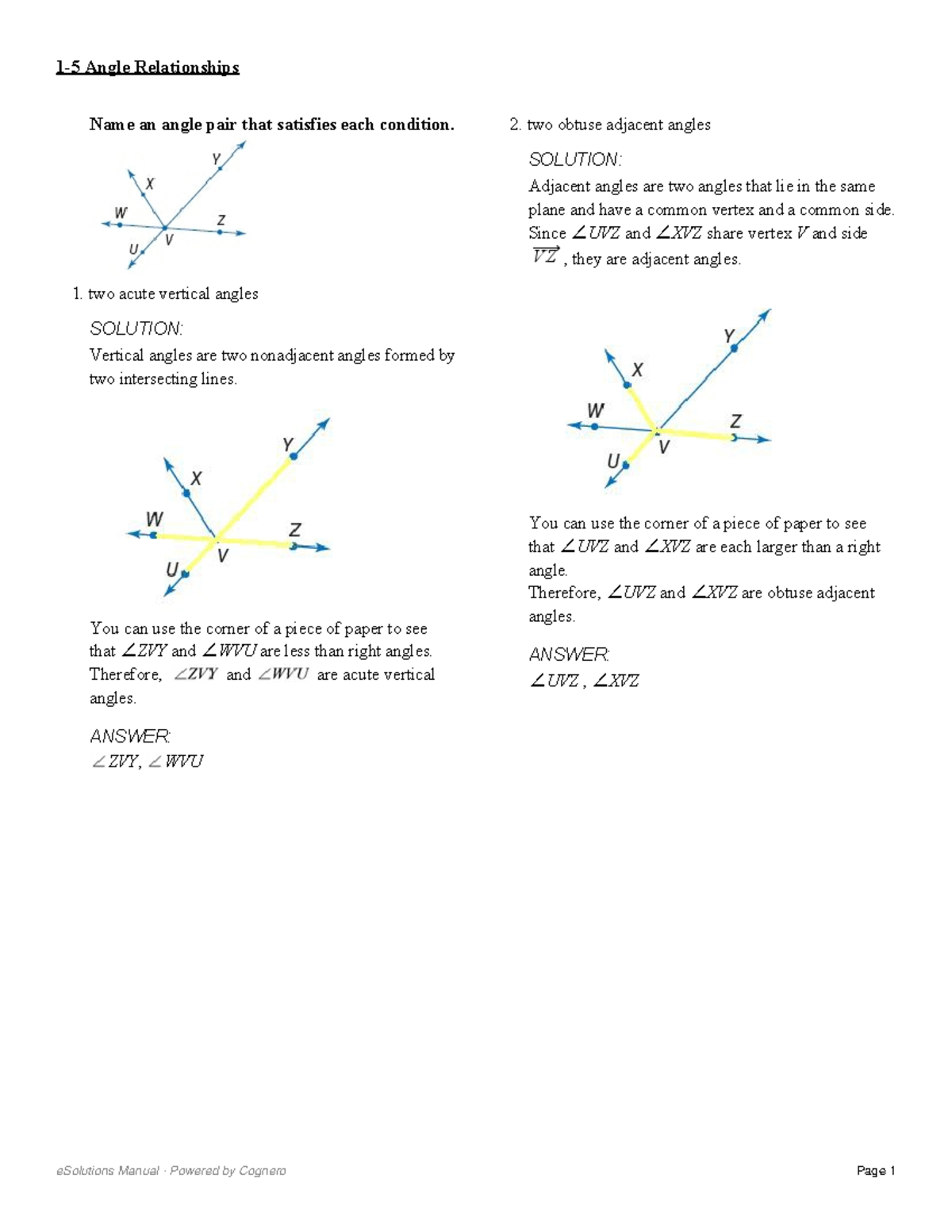 1 5 Angle Relationships - Name an angle pair that satisfies each ...
