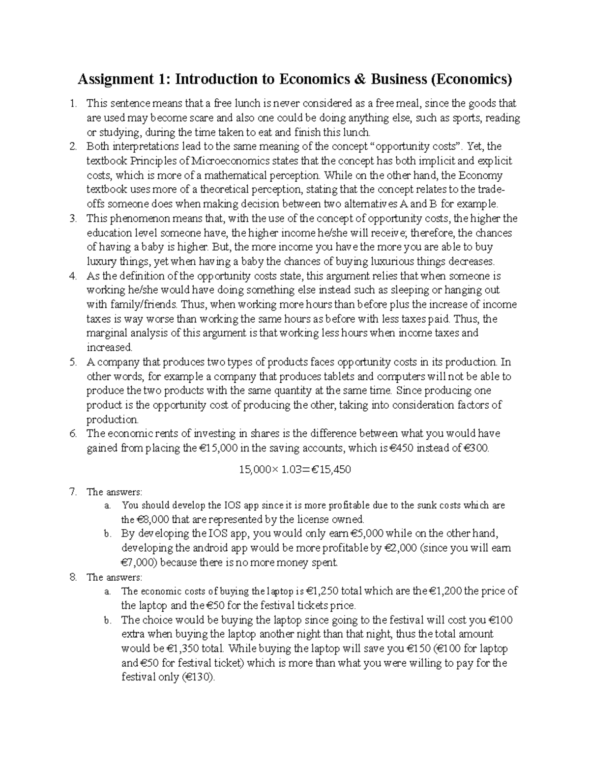 Assignment 1 - Answers - Assignment 1: Introduction to Economics ...
