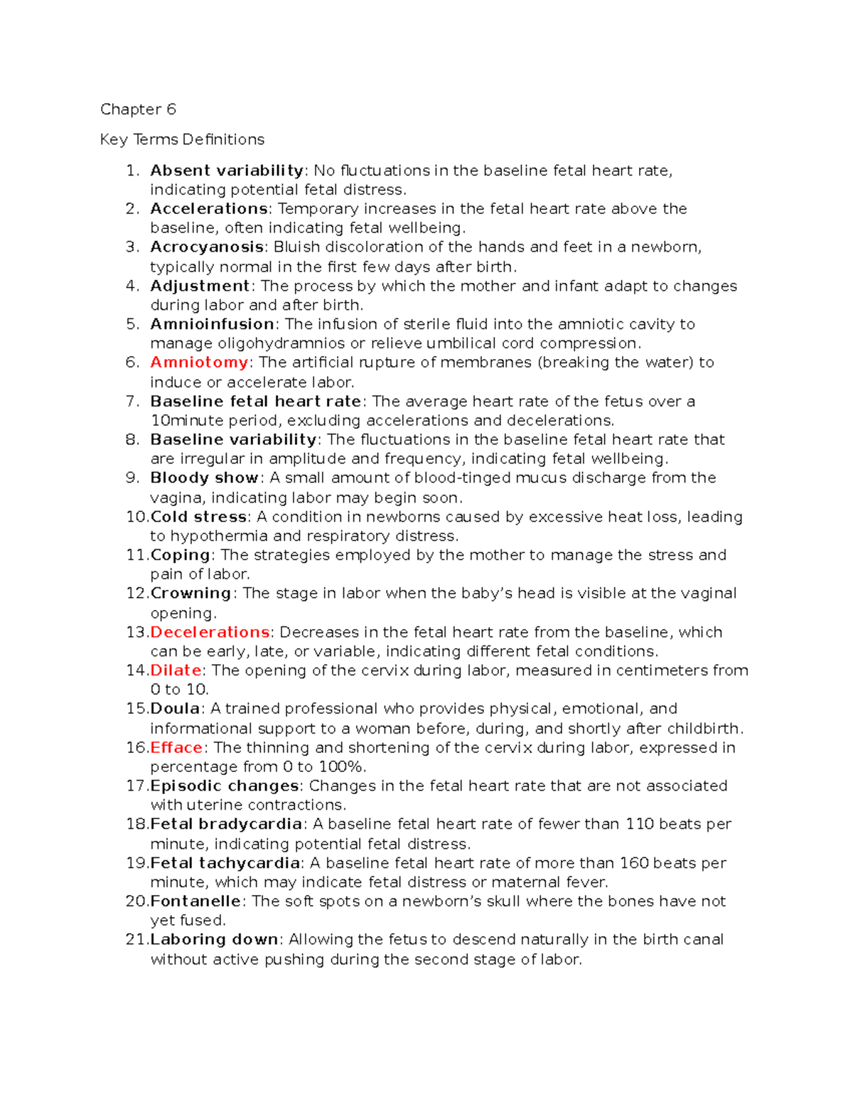 Chapter 6, 7, and 8 - n/a - Chapter 6 Key Terms Definitions 1. Absent ...