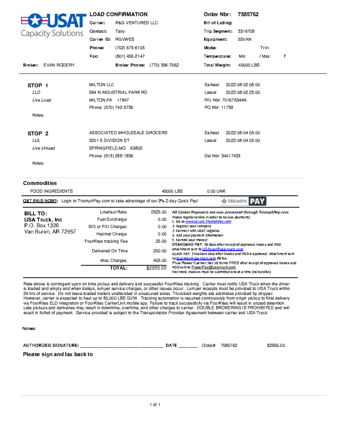 Load Confirmation 3316708 - Broker: LOAD CONFIRMATION Order Nbr ...