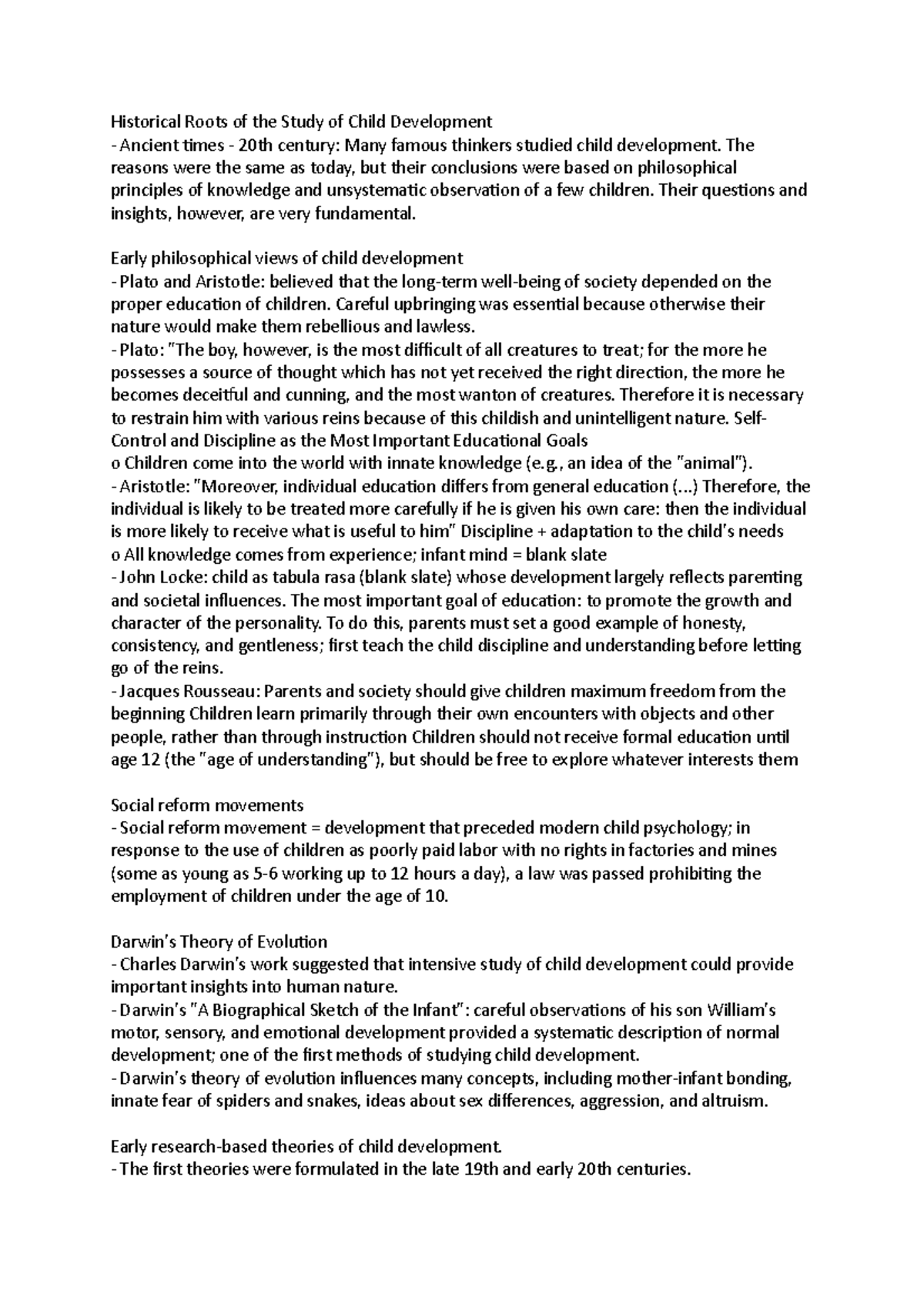 Historical Roots of the Study of Child Development - The reasons were ...