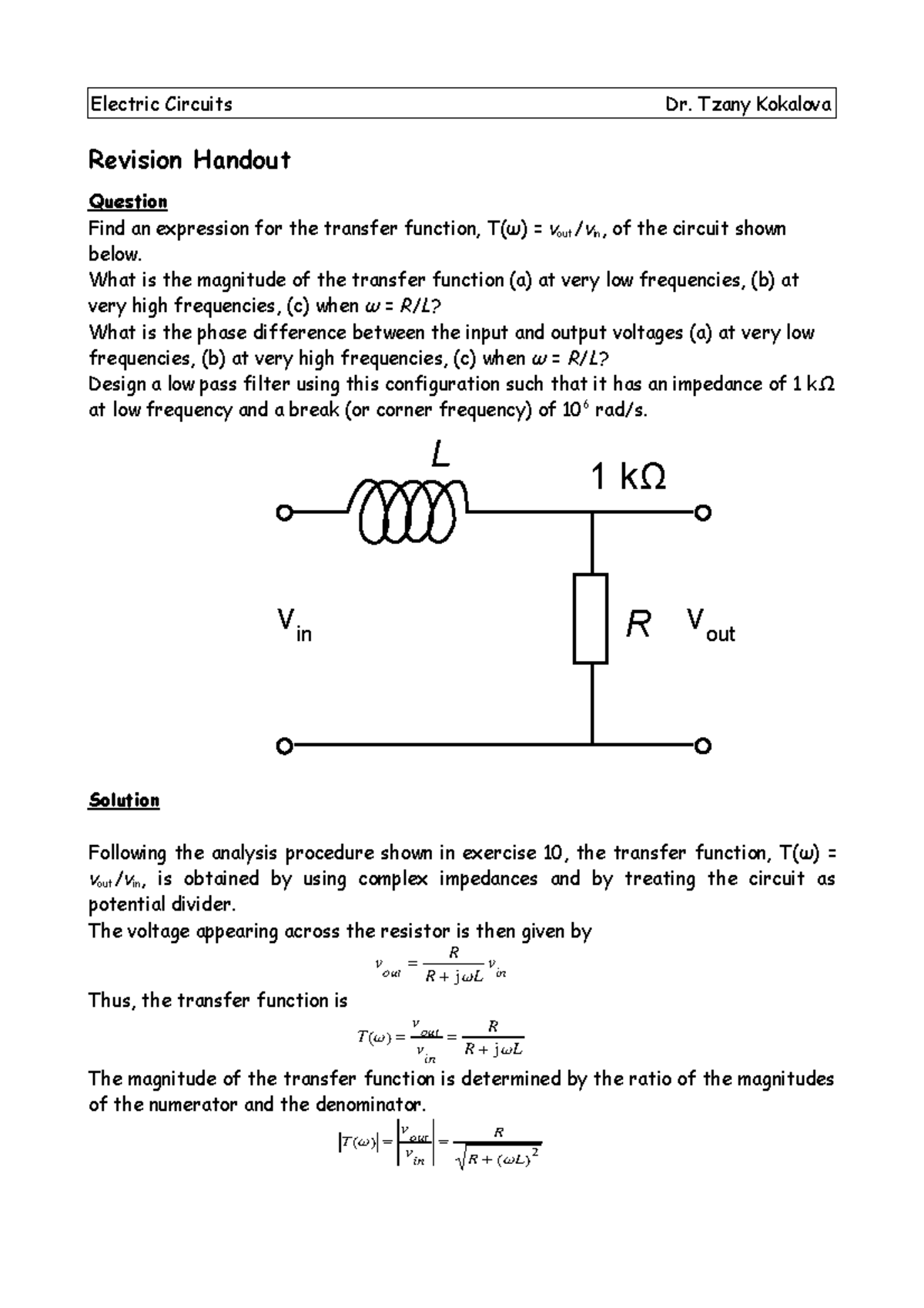 Lecture notes - revision for electric circuits - Electric Circuits Dr ...