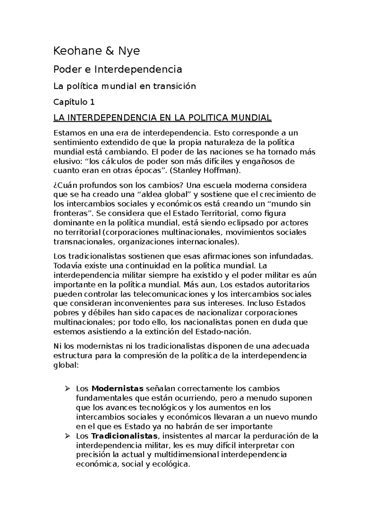 Unidad 1 Keohane - Es un resumen - Keohane & Nye Poder e ...