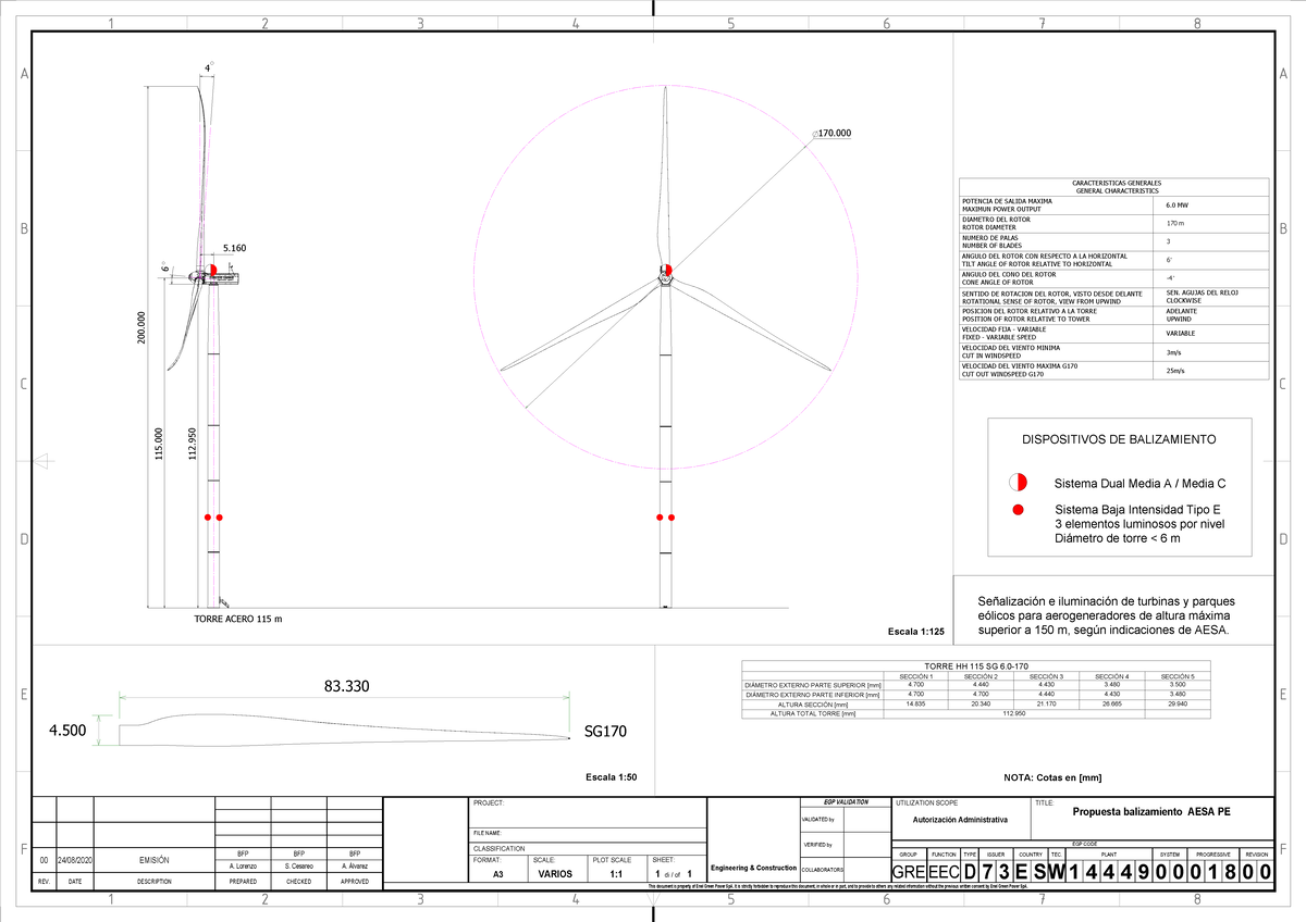 Plano SG-170 - 170. TORRE ACERO 115 m 112. 5. 6 4 115. 200. 83. SG 4 ...