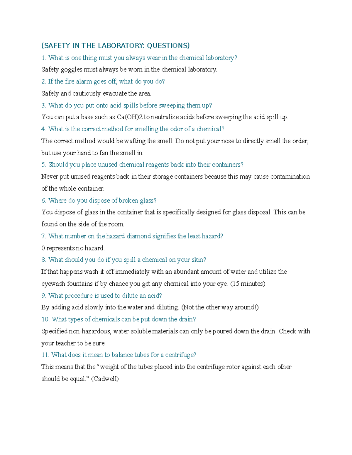 Construction of a Density Column 1 - (SAFETY IN THE LABORATORY: QUESTIONS) What is one thing ...