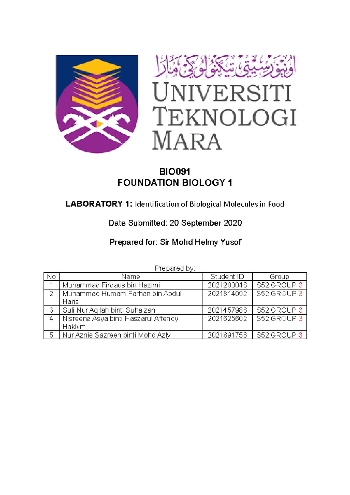LAB Report BIO Macromolecules - BIO FOUNDATION BIOLOGY 1 LABORATORY 1 ...