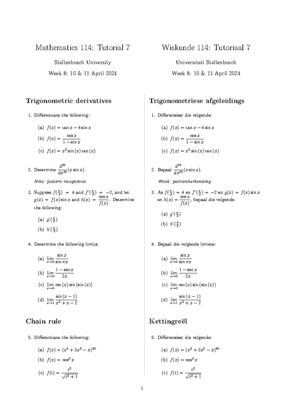 Maths tut7 - tutorial - Mathematics 114: Tutorial 7 Stellenbosch University Week 8: 10 & 11 ...