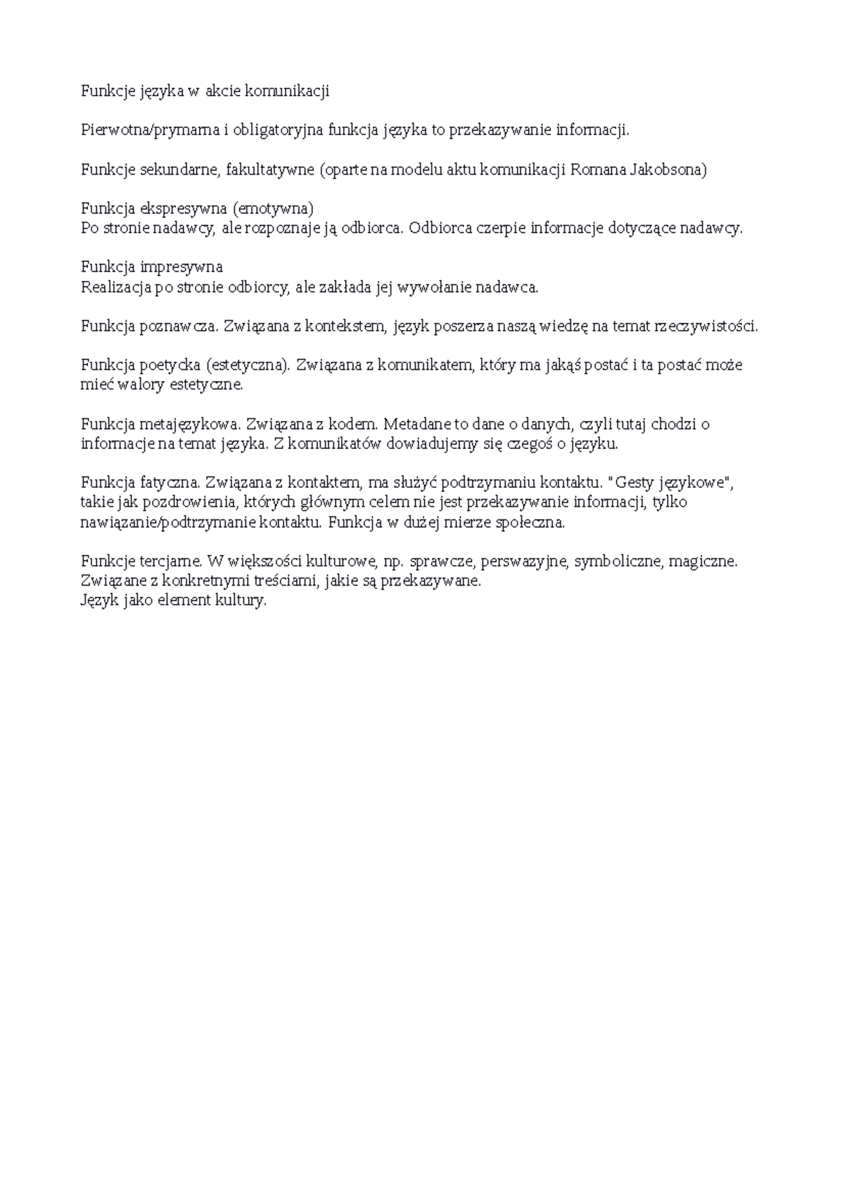 Funkcje Języka W Akcie Komunikacji Funkcje Języka W Akcie Komunikacji