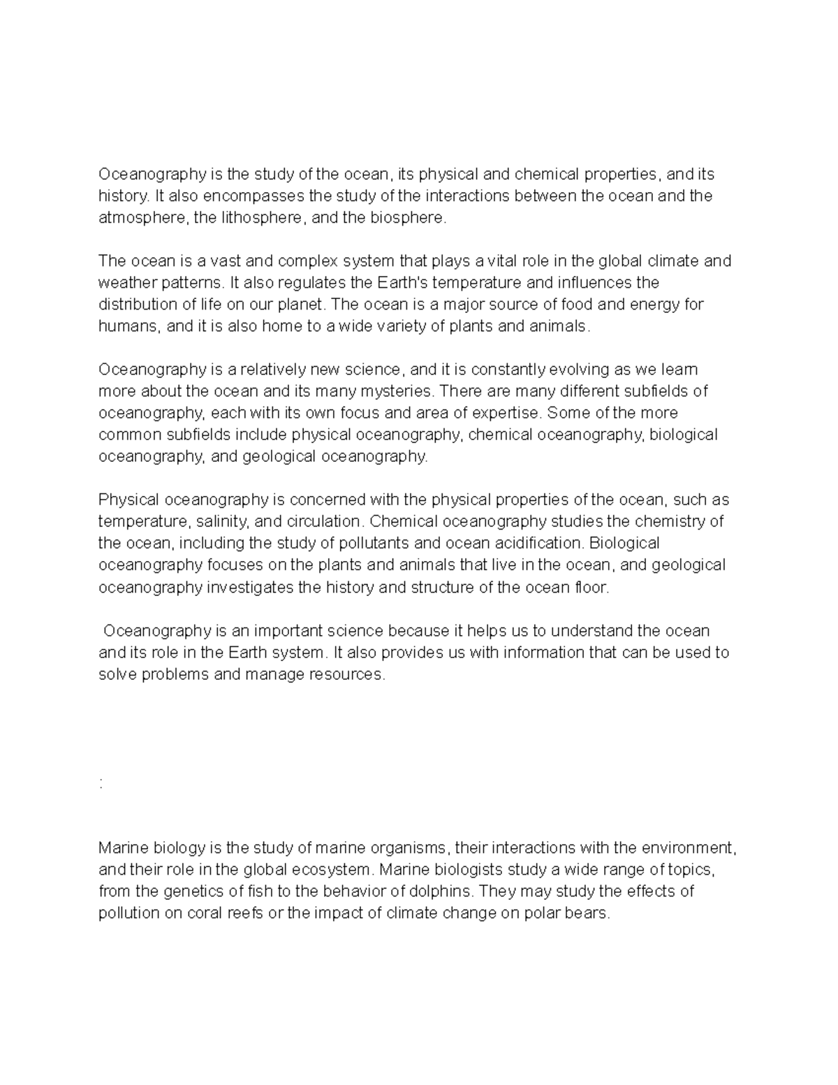 Communicating Ocean Sciences course outline - Oceanography is the study ...