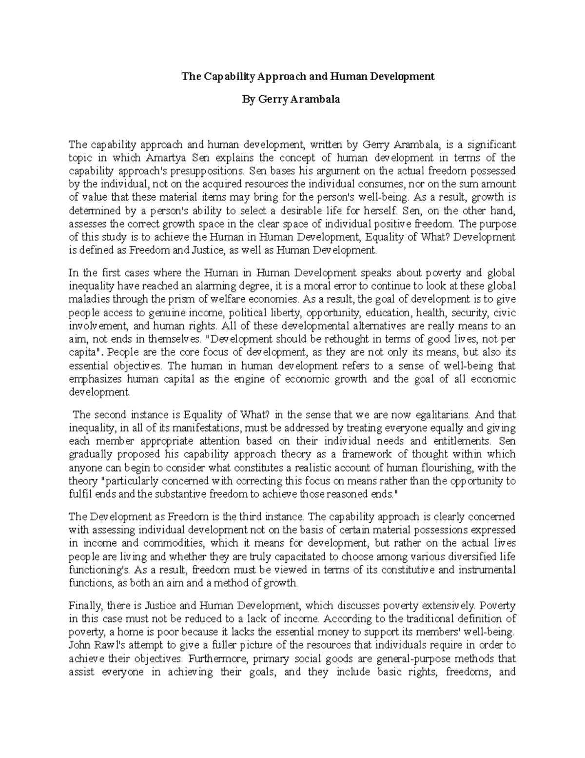 Final Requirement Ethics - The Capability Approach and Human ...