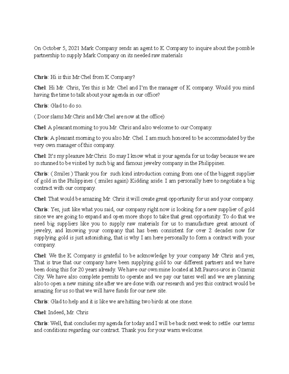 English Proficiency , Script mock Call - On October 5, 2021 Mark ...