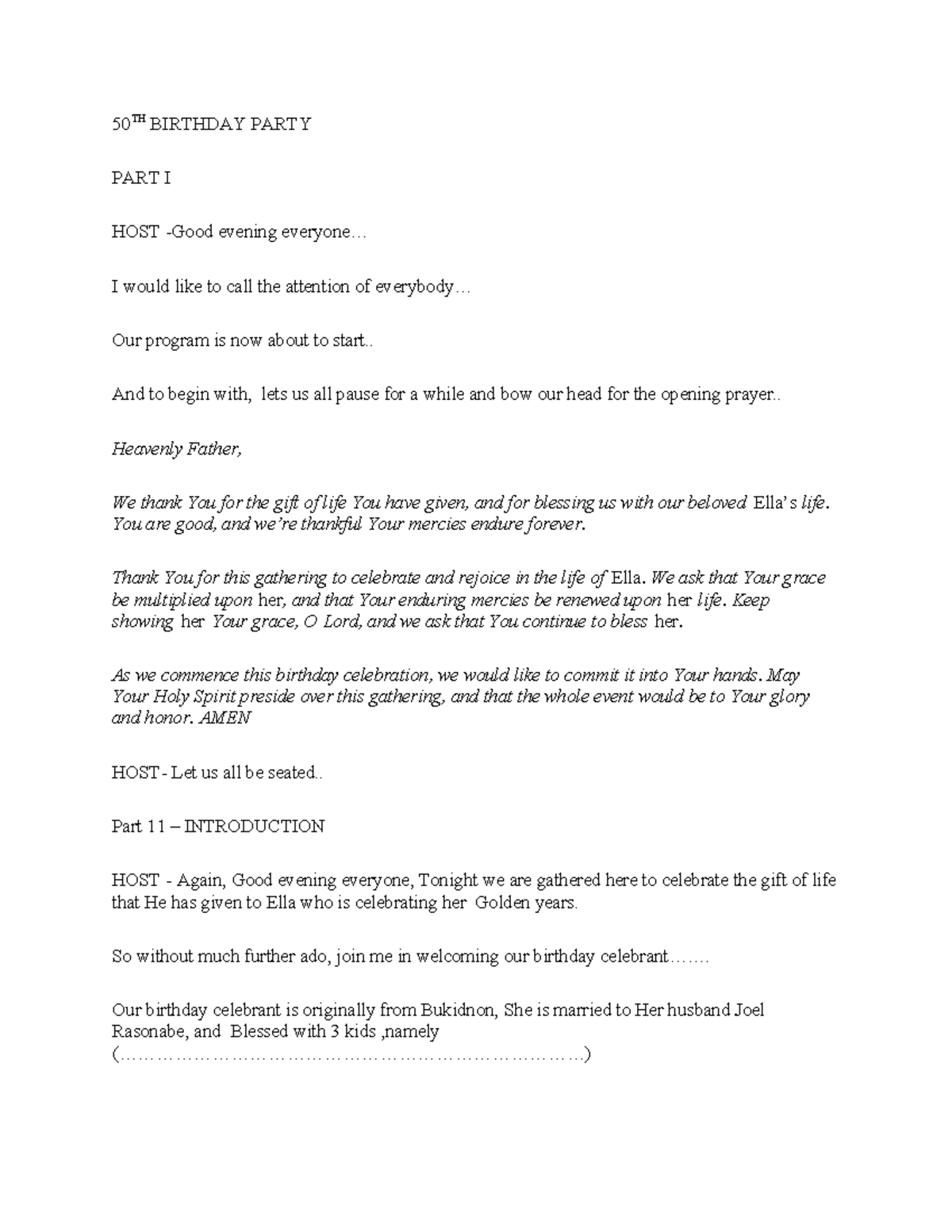 50th birthday program Sample with roses candles and blue billls with ...