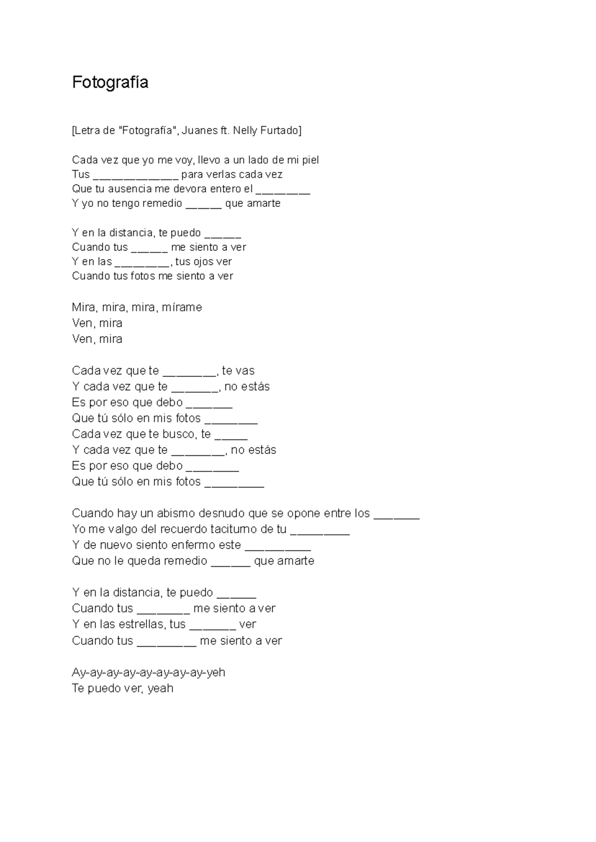 Canciones ELE - ELE - Fotografía [Letra de "Fotografía", Juanes ft ...